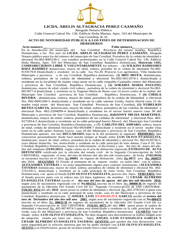 Determinacion de Herederos COLETILLA BORRON | PDF | República Dominicana