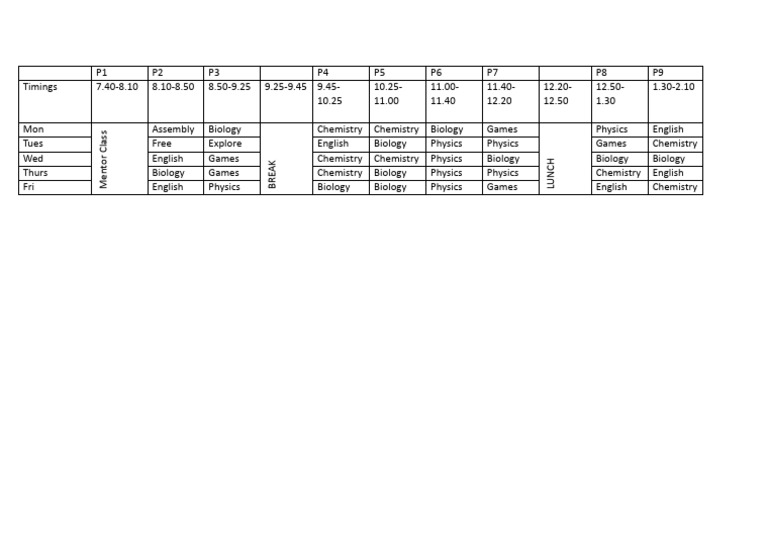 Timetable 25-26 | PDF