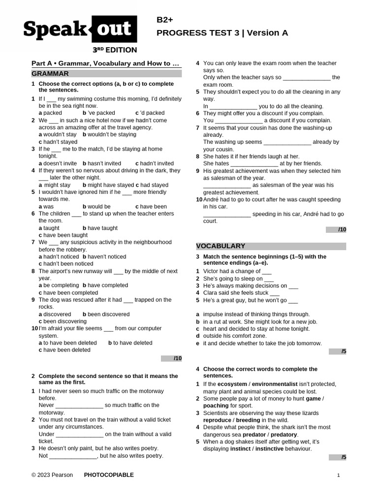SO3 B2+ Progress Test 3A | PDF