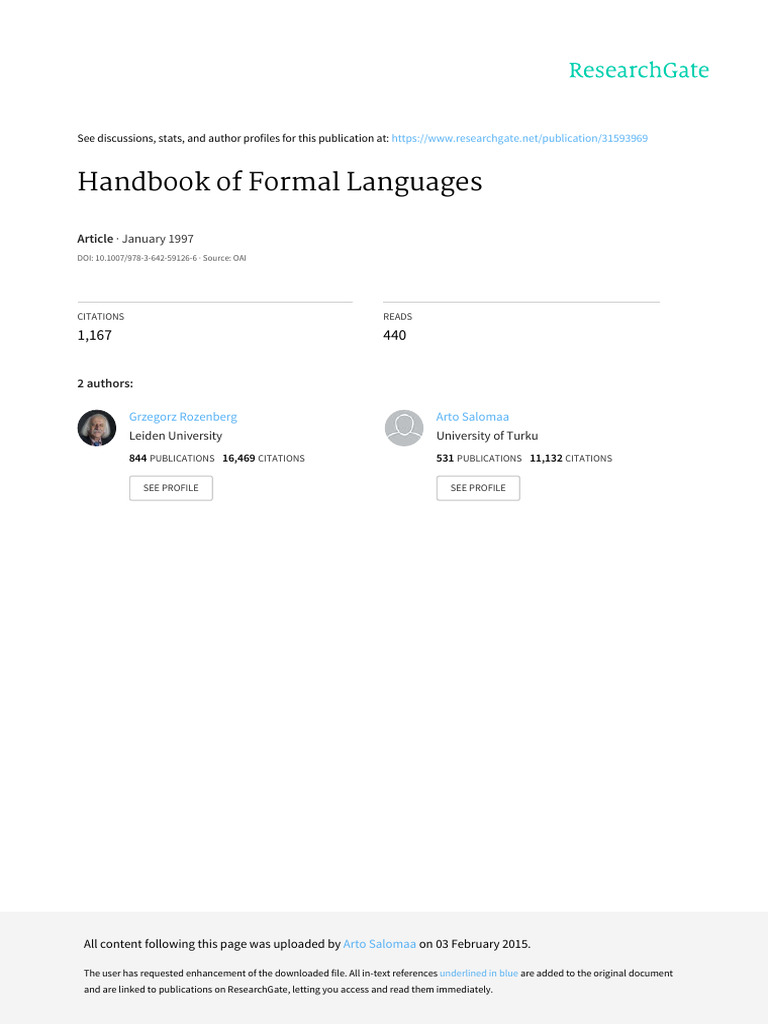 Handbook of Formal Languages | PDF | Parsing | Computational Complexity ...