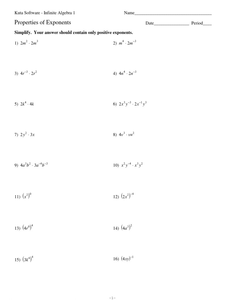 Properties of Exponents Study Guide | PDF