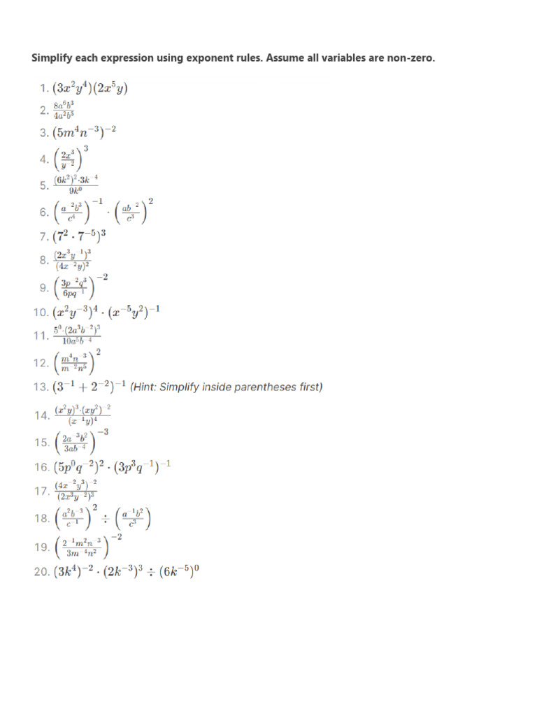 Simplify Each Expression Using Exponent Rules | PDF