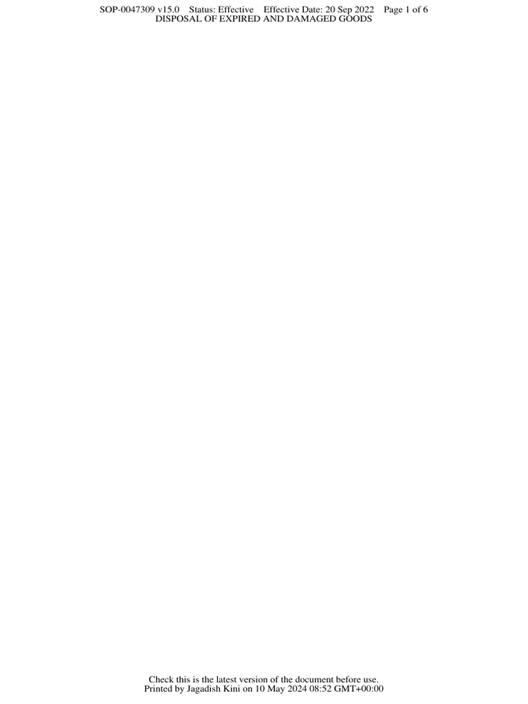 SOP - Destruction Disposal of Expired and Damaged Goods | PDF | Waste