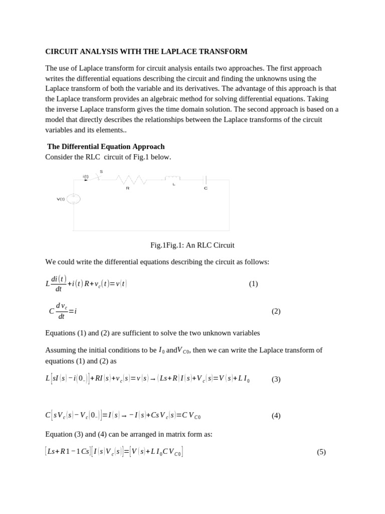 Circuit Analysis With The Laplace Transform | PDF | Laplace Transform | Electrical Network