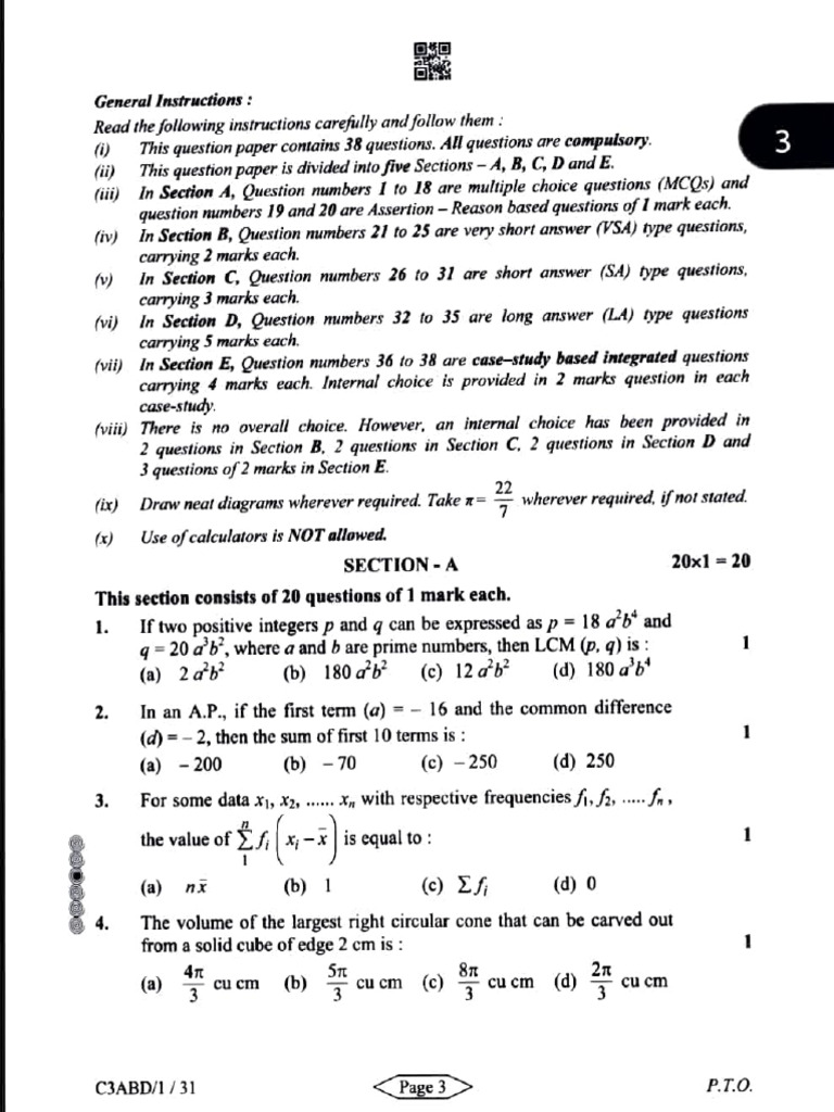 Maths Boards Sample Paper 3 | PDF | Sphere | Circle
