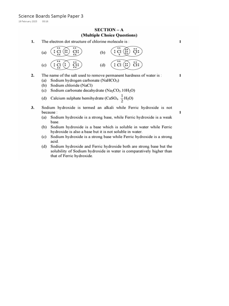 Science Boards Sample Paper 3 | PDF