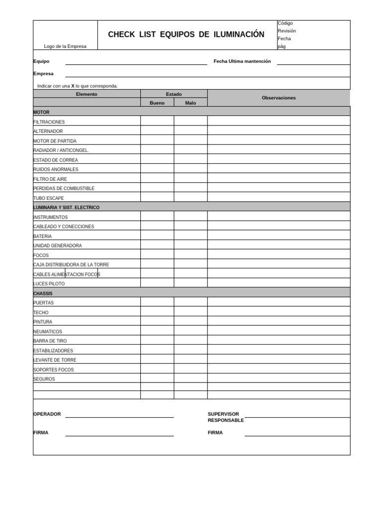 Check List de Luminarias | PDF