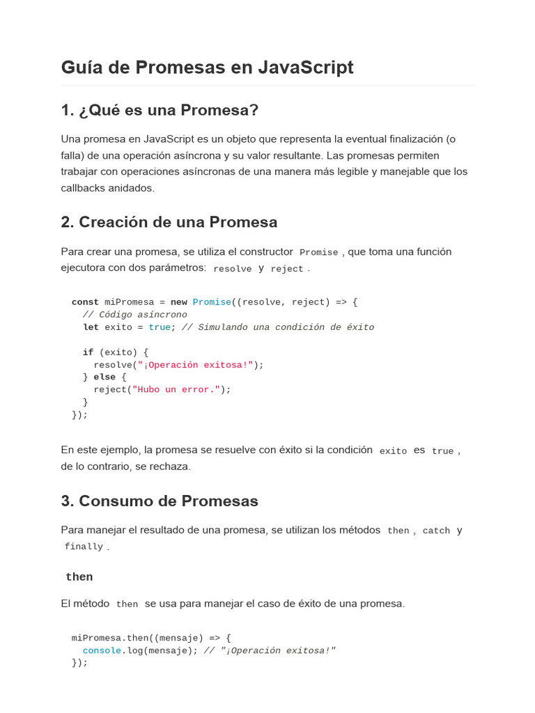 Guía de Promesas en JavaScript | PDF | Programación de computadoras | Ingeniería de software