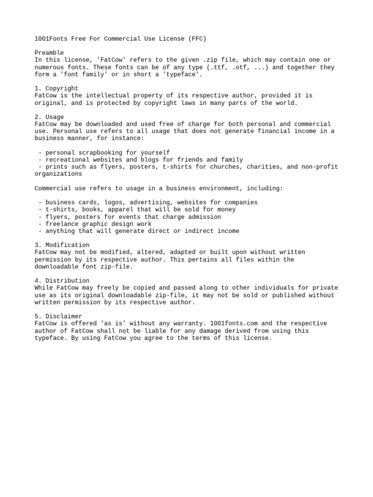 FatCow Font License Overview | PDF