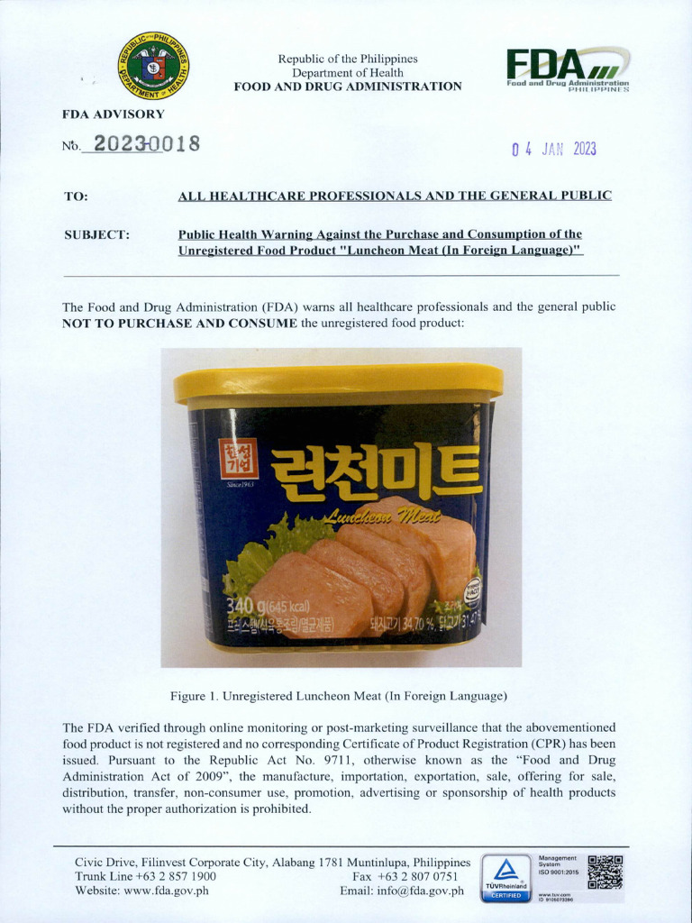 FDA Advisory No.2023 0018 | PDF