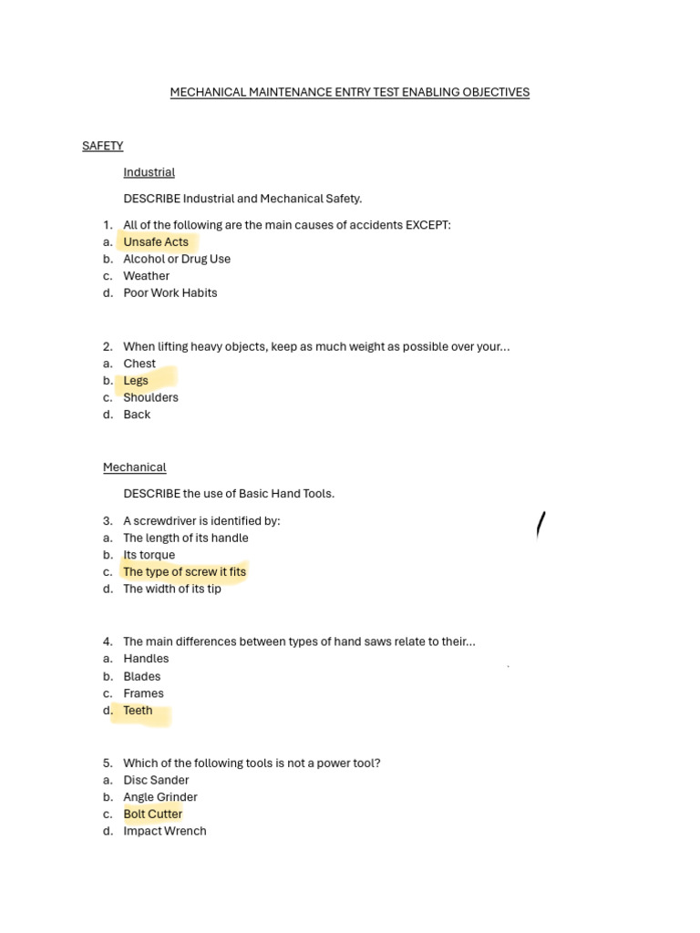 Mechanical Maintenance Test Overview | PDF | Screw | Paper