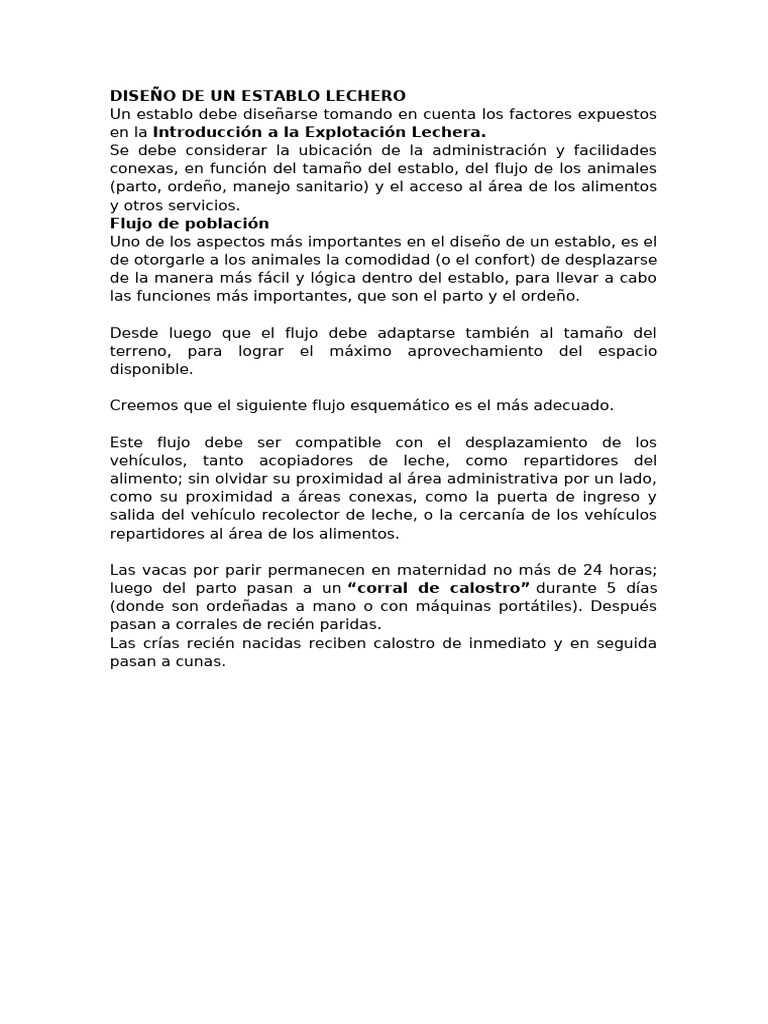 Diseño de Un Establo Lechero | PDF | Vacas | Leche