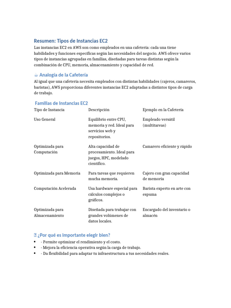 Resumen Tipos Instancias EC2 | PDF