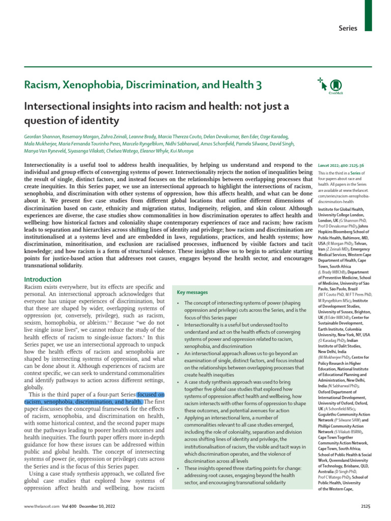6 Lancet Racism 3 Intersect | PDF | Intersectionality | Discrimination & Race Relations