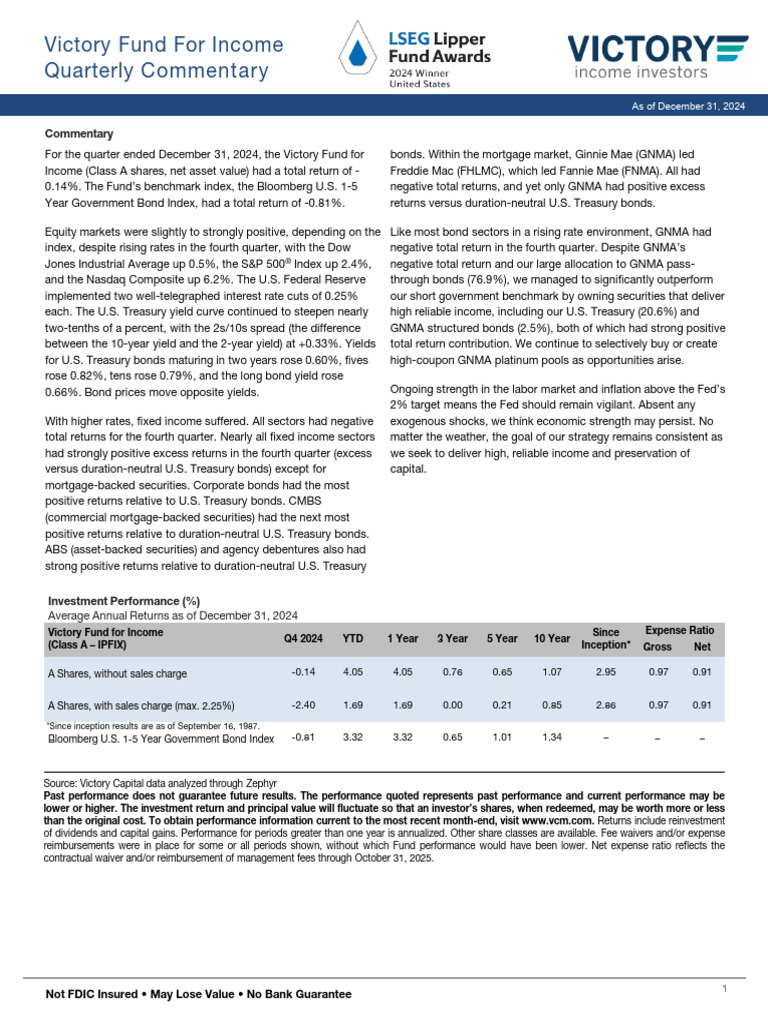 Victory Fund For Income Fund Commentary - 4Q 2024 | PDF | Investing ...