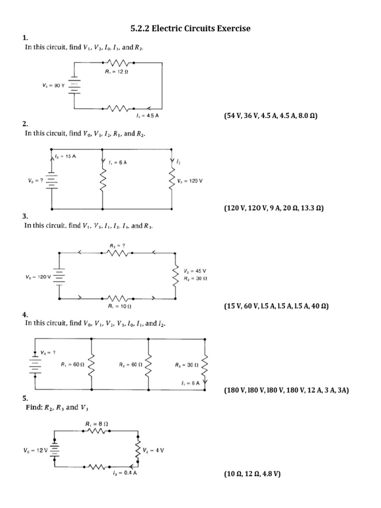 5.2.2 Electric Circuits Exercise | PDF