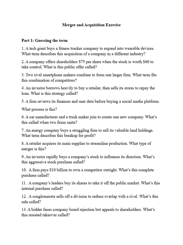 Exercise 06 - Chapter 06 - Merger and Acquisition | PDF | Mergers And ...