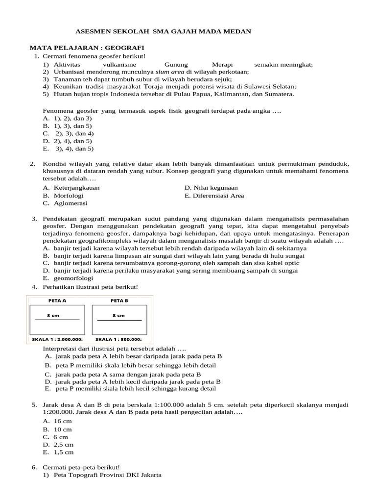 GM Soal Asesmen Sekolah Geografi Tahun 2025 | PDF