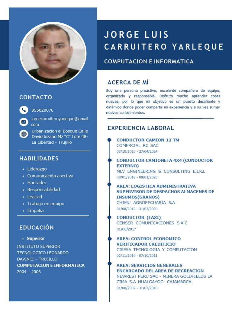 CV - Jorge Luis Carruitero Yarleque | PDF