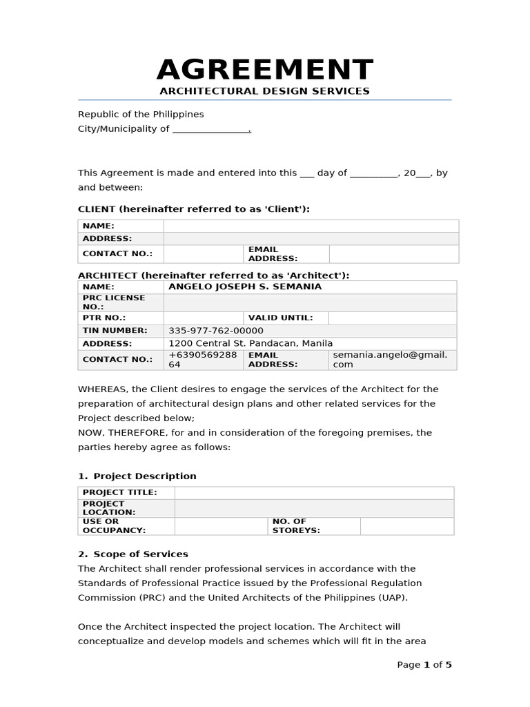 Architectural Design Contract Philippines | PDF | Architect | Legal ...