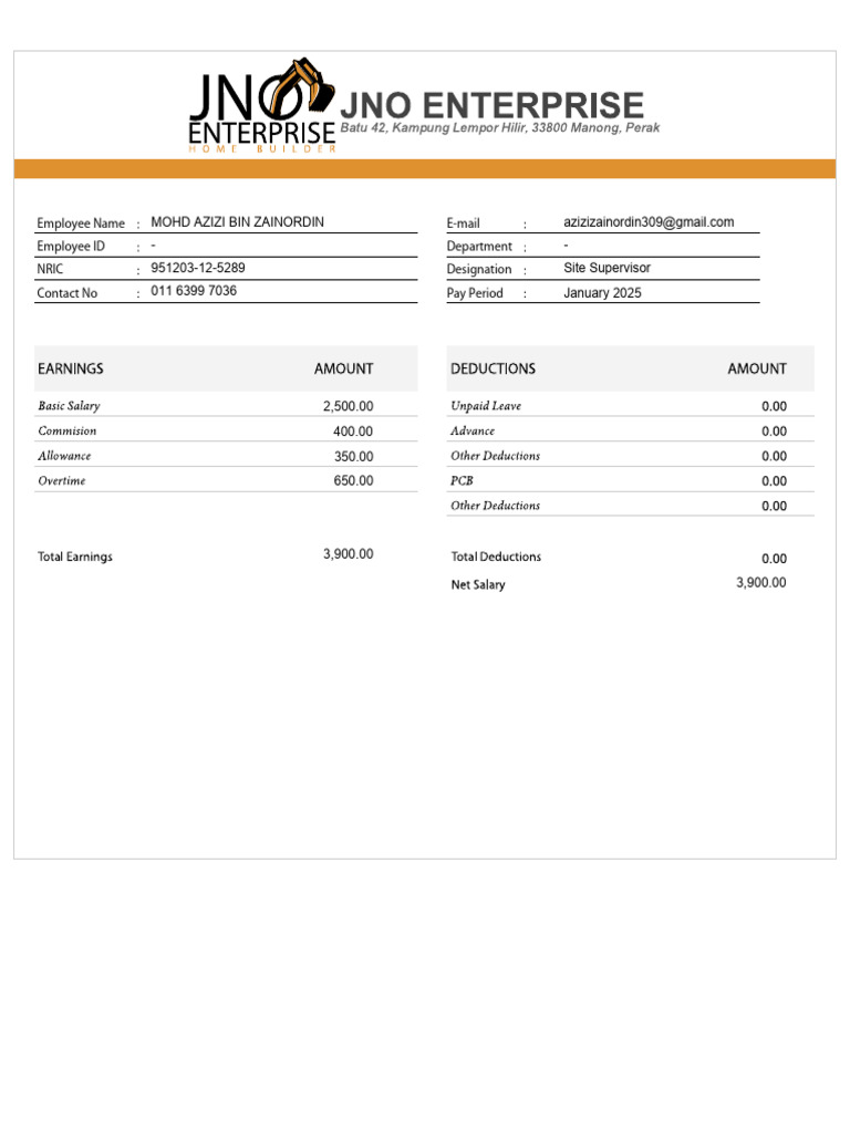Payslip Jan 2025 | PDF