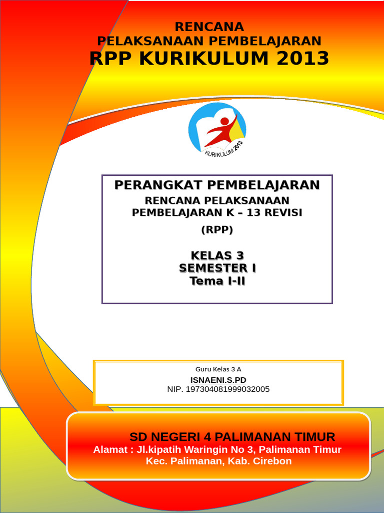 RPP 1 Lembar Cover SDN Paltim 4 Bu Iis | PDF