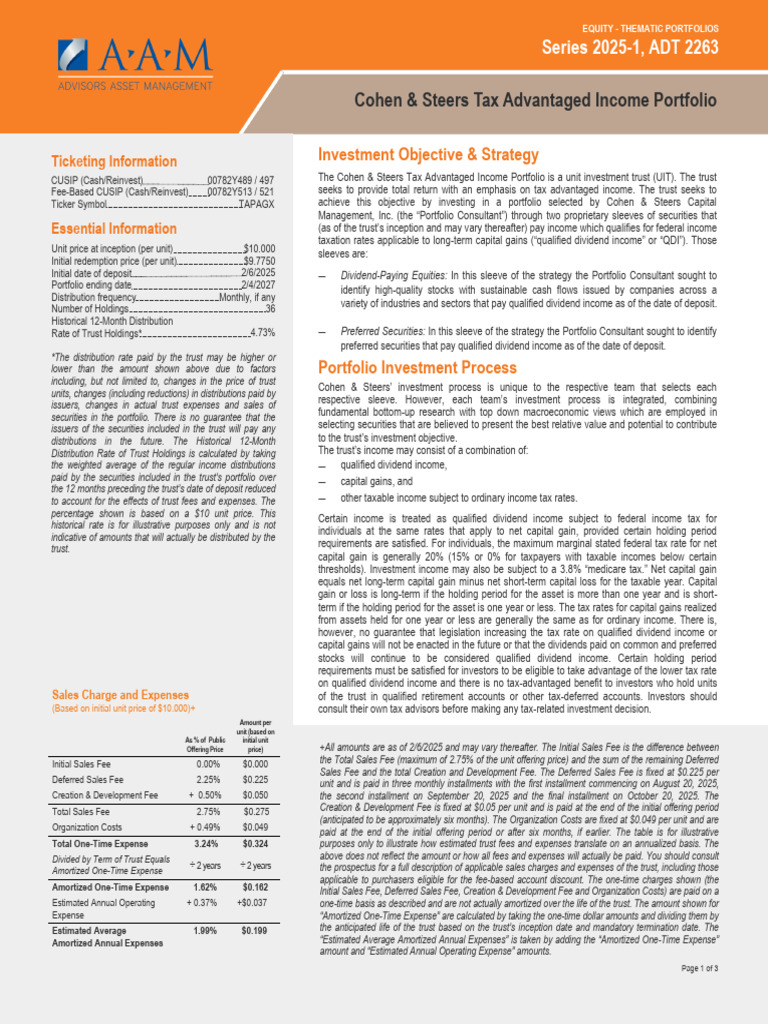 Tax-Advantaged Income Portfolio Overview | PDF | Securities (Finance ...