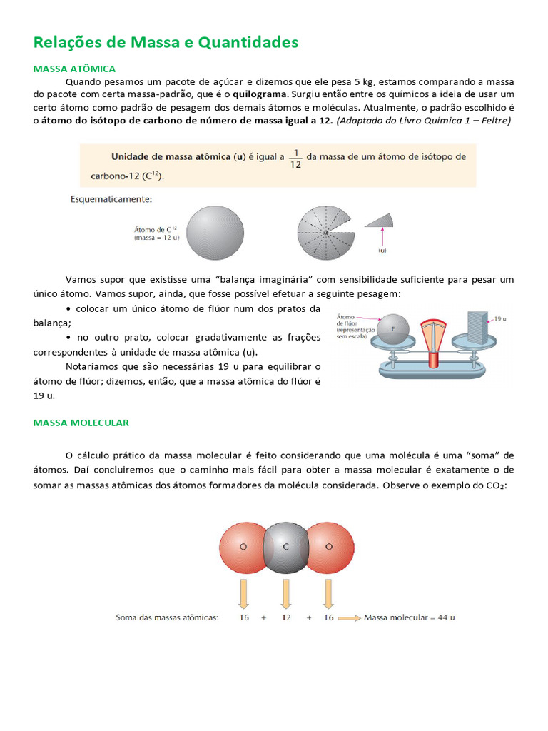 Massa Atômica e Mol na Química | PDF | Mol (unidade) | Gases