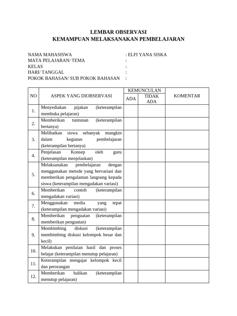 LEMBAR OBSERVASI | PDF