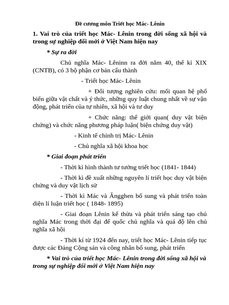 Đề cương môn Triết học Mác | PDF