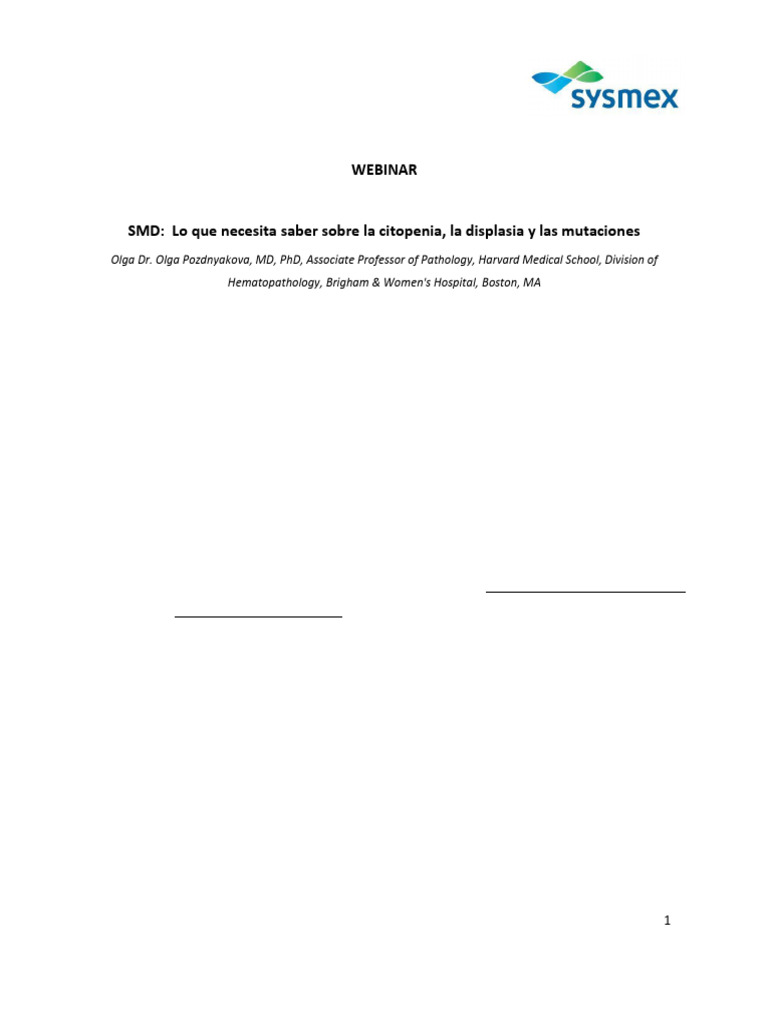 Script SMD Lo Que Necesita Saber Sobre La Citopenia La Displasia y Las ...