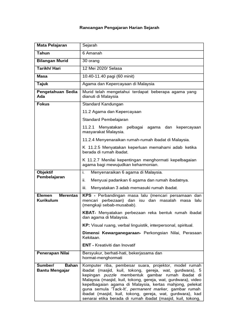 Malaysia Dengan Kepelbagaian RPH 20224 | PDF