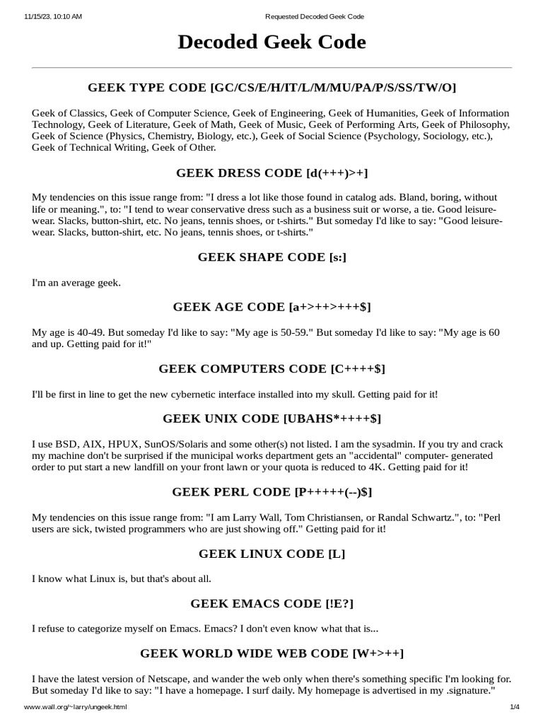 Requested Decoded Geek Code | PDF | Perl | Computing