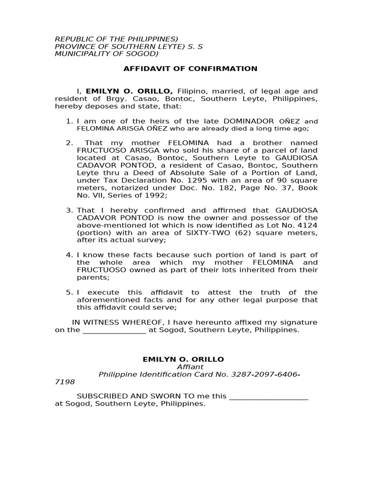 affidavit. CONFIRMATION. LOT | PDF