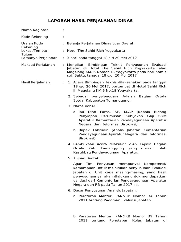 Laporan Hasil Perjalanan Dinas | PDF