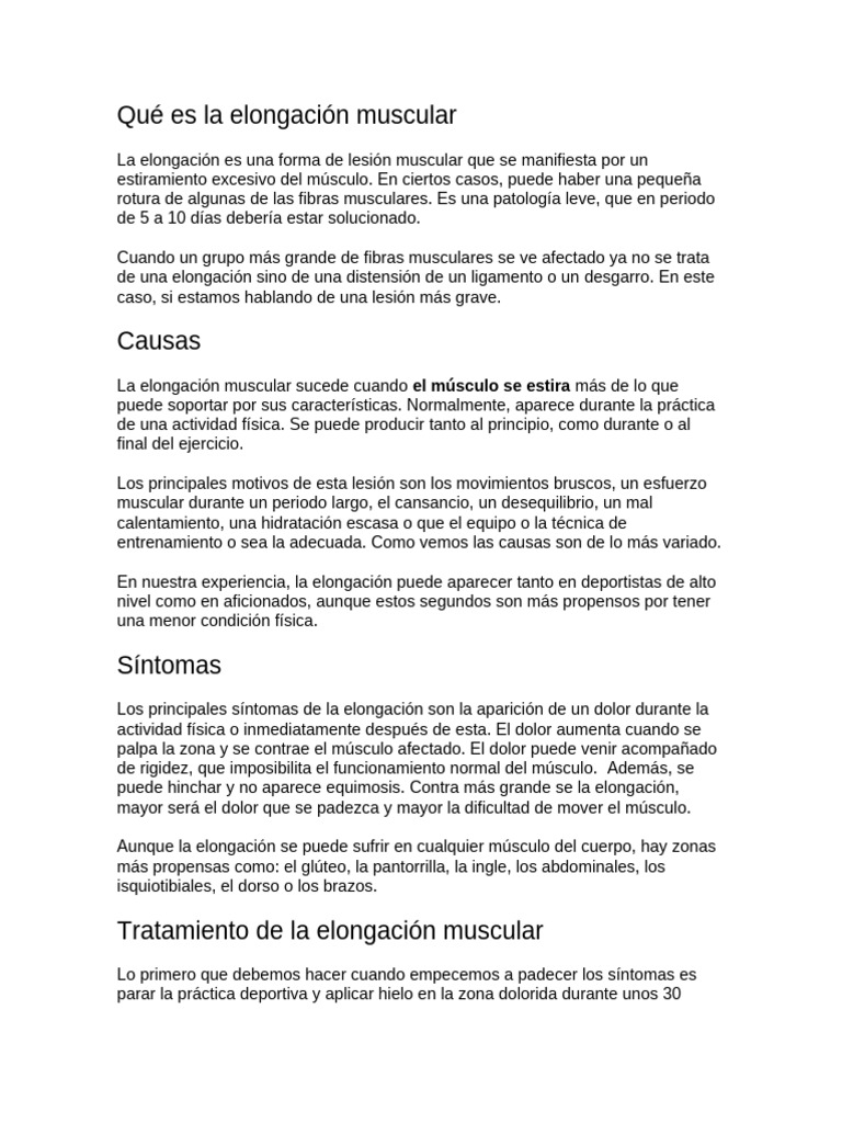 Elongación Muscular: Causas y Tratamiento | PDF | Músculo ...