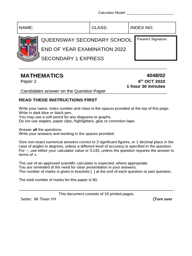 1E EM EOY P2 Marking Scheme 2022 | PDF | Angle | Speed