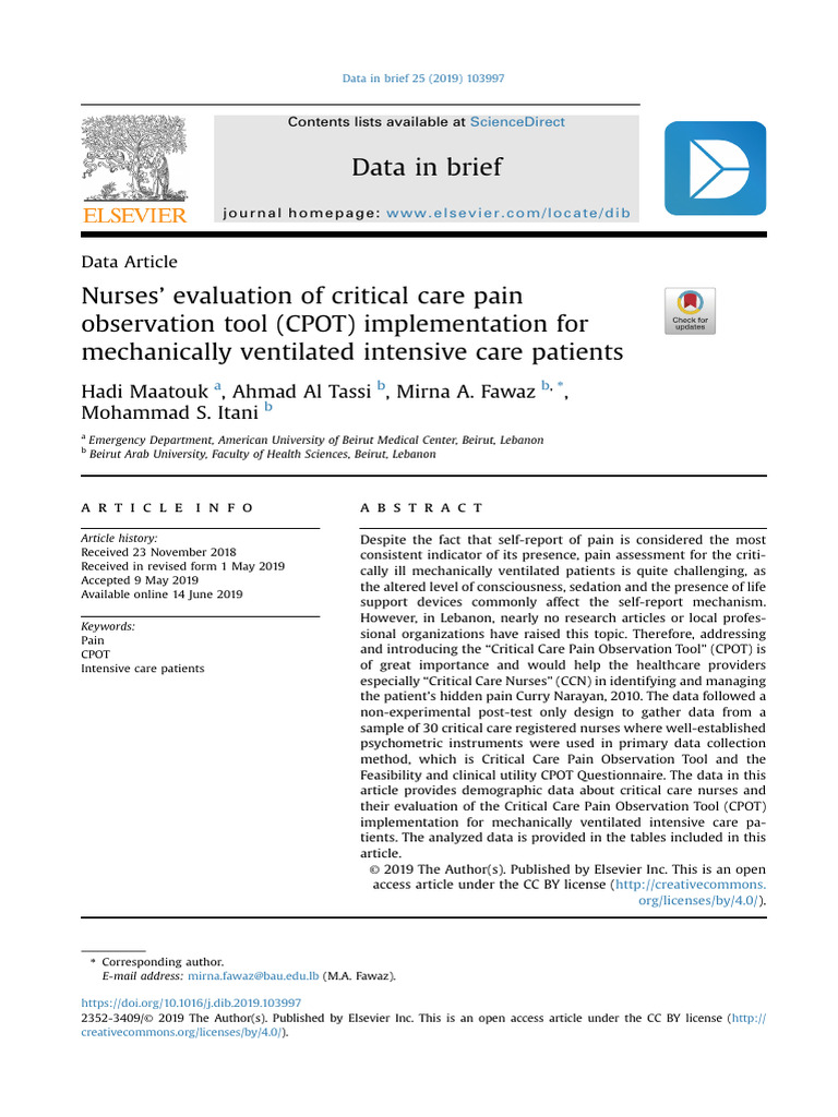 Nurses' Evaluation of CPOT in ICU Pain Assessment | PDF | Intensive ...