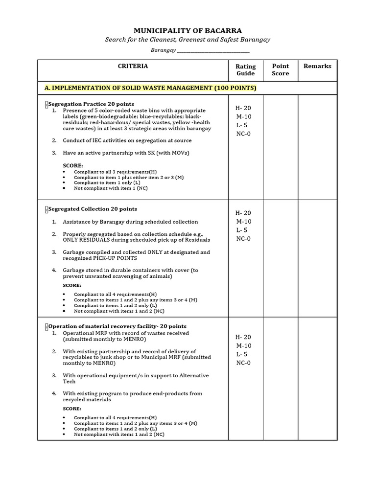 Bacarra Barangay Cleanliness Assessment | PDF | Biodegradation ...