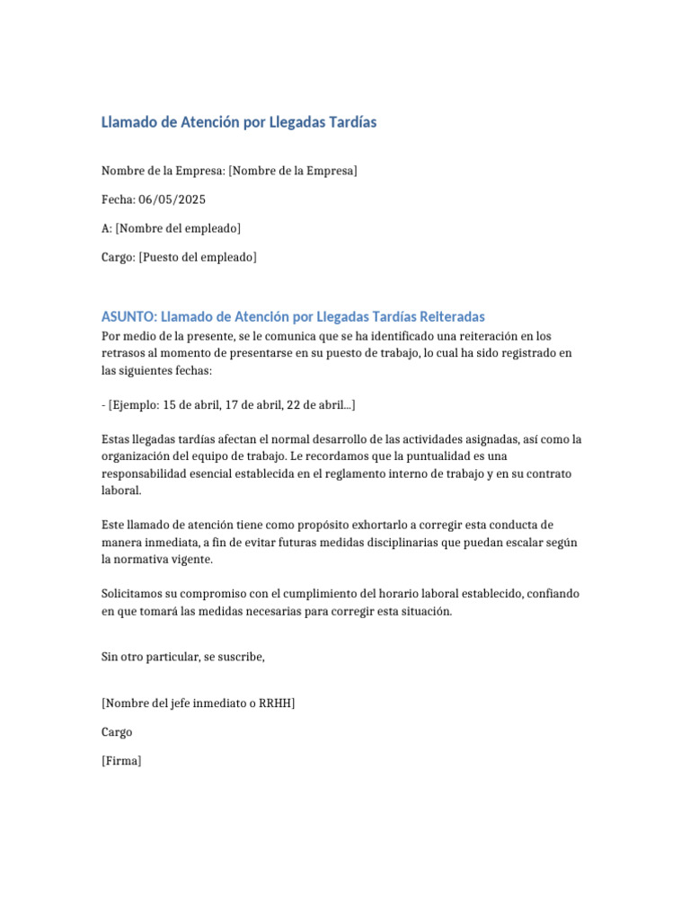 Llamado de Atencion Llegadas Tardias | PDF