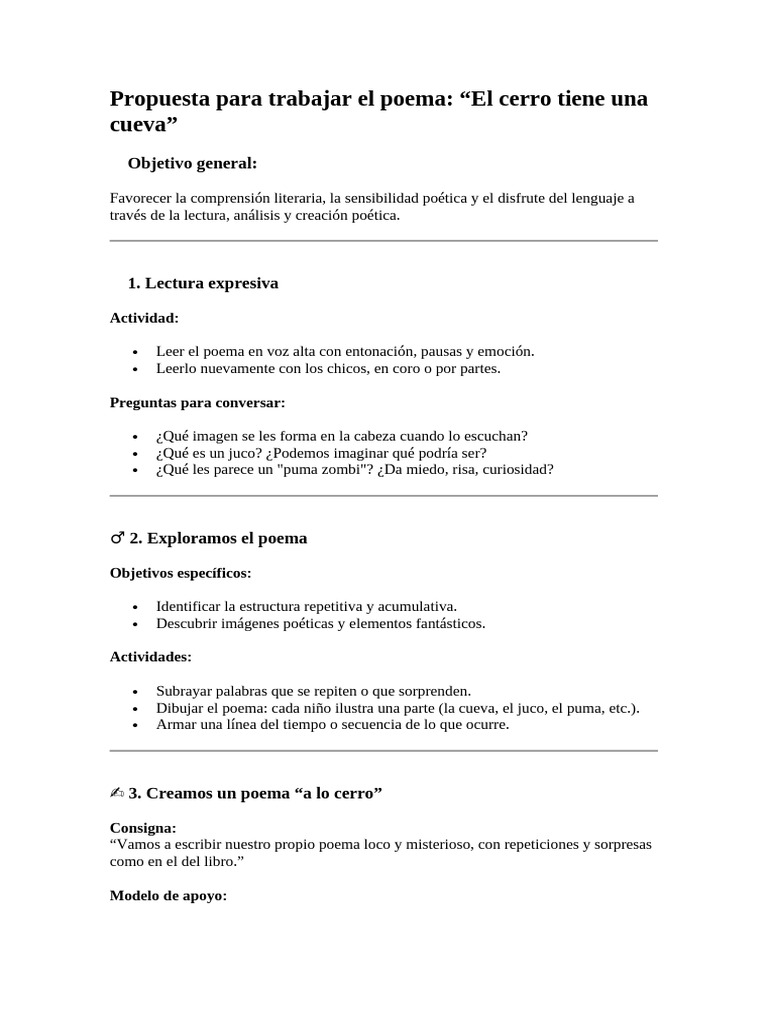 Propuesta para Trabajar El Poema | PDF
