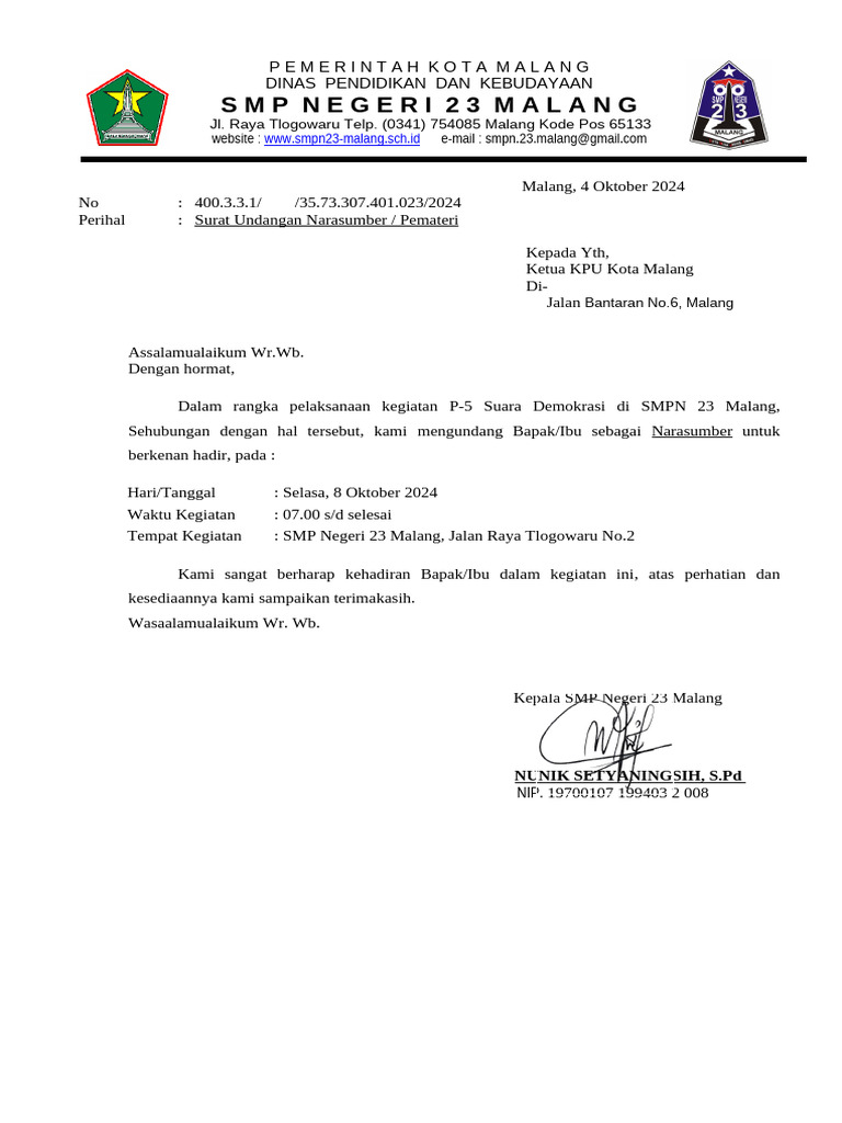 Surat Undangan Narasumber Pemateriii | PDF