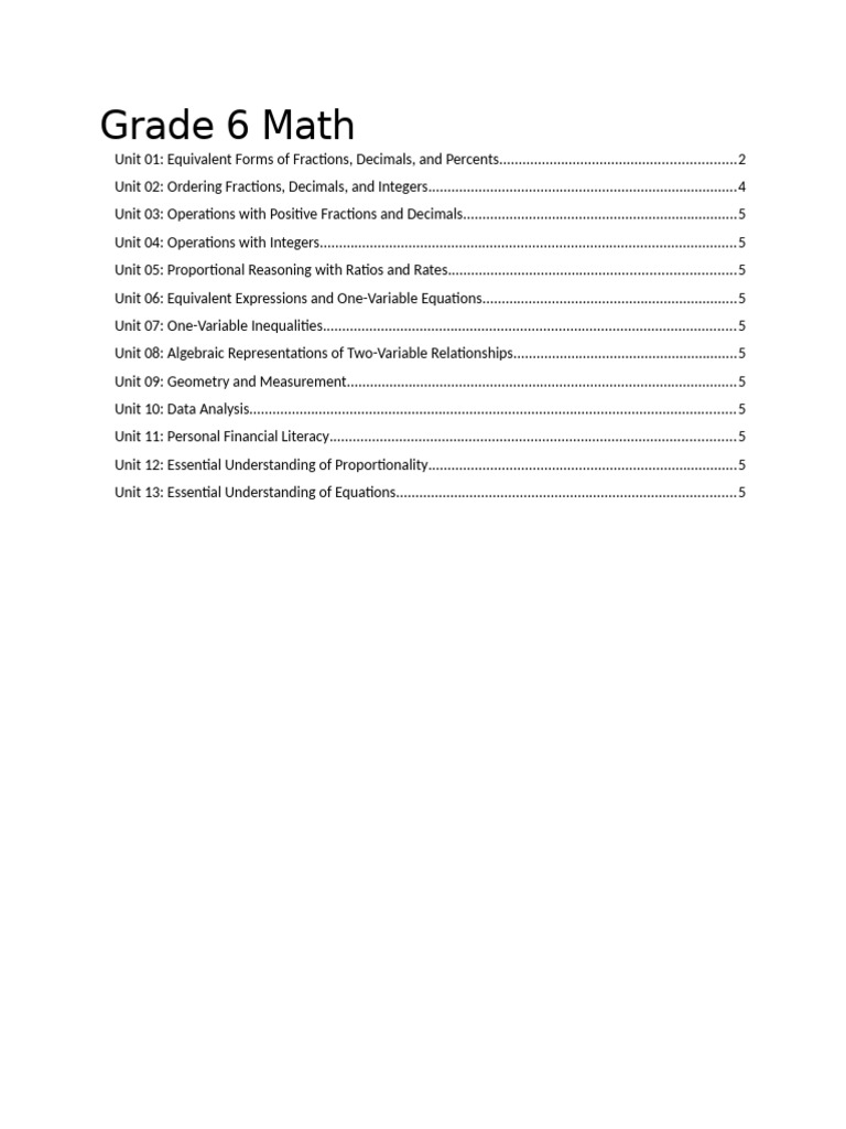 Grade 6 Math | PDF | Numbers | Decimal