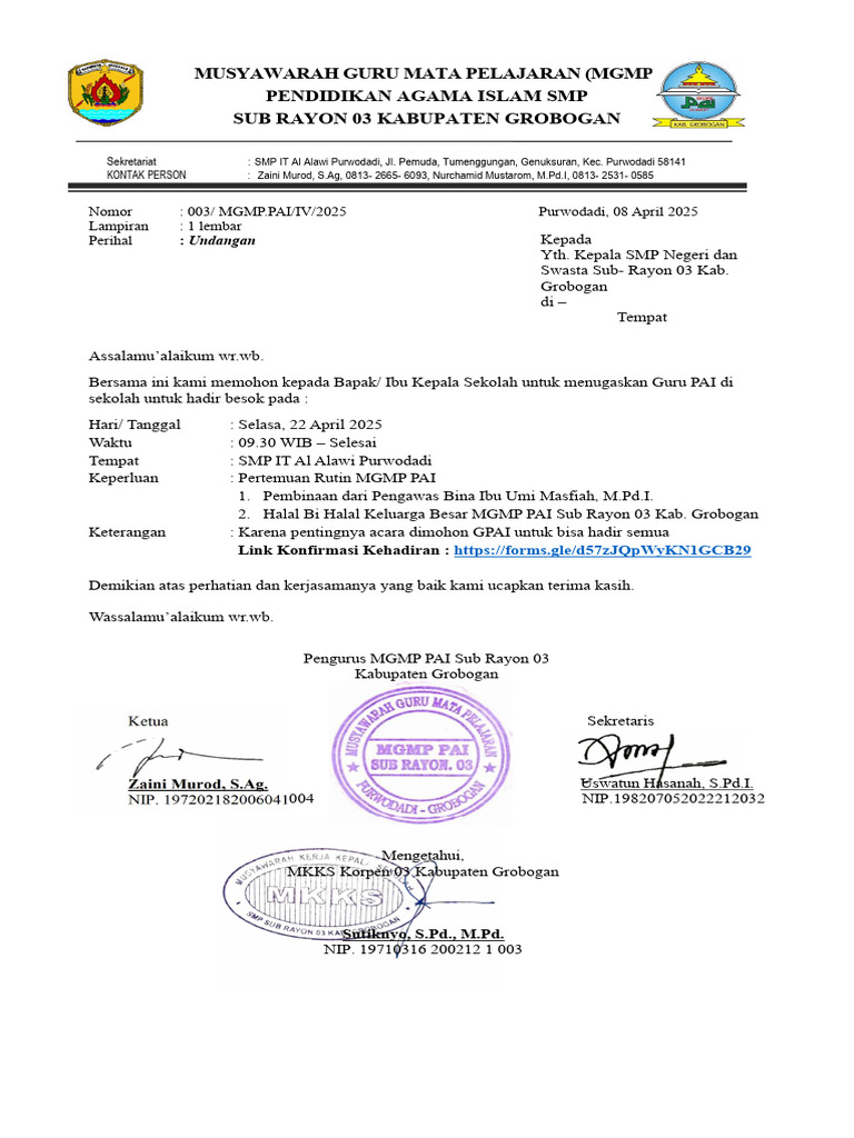 Undangan MGMP PAI HalalBihalal 042025 | PDF