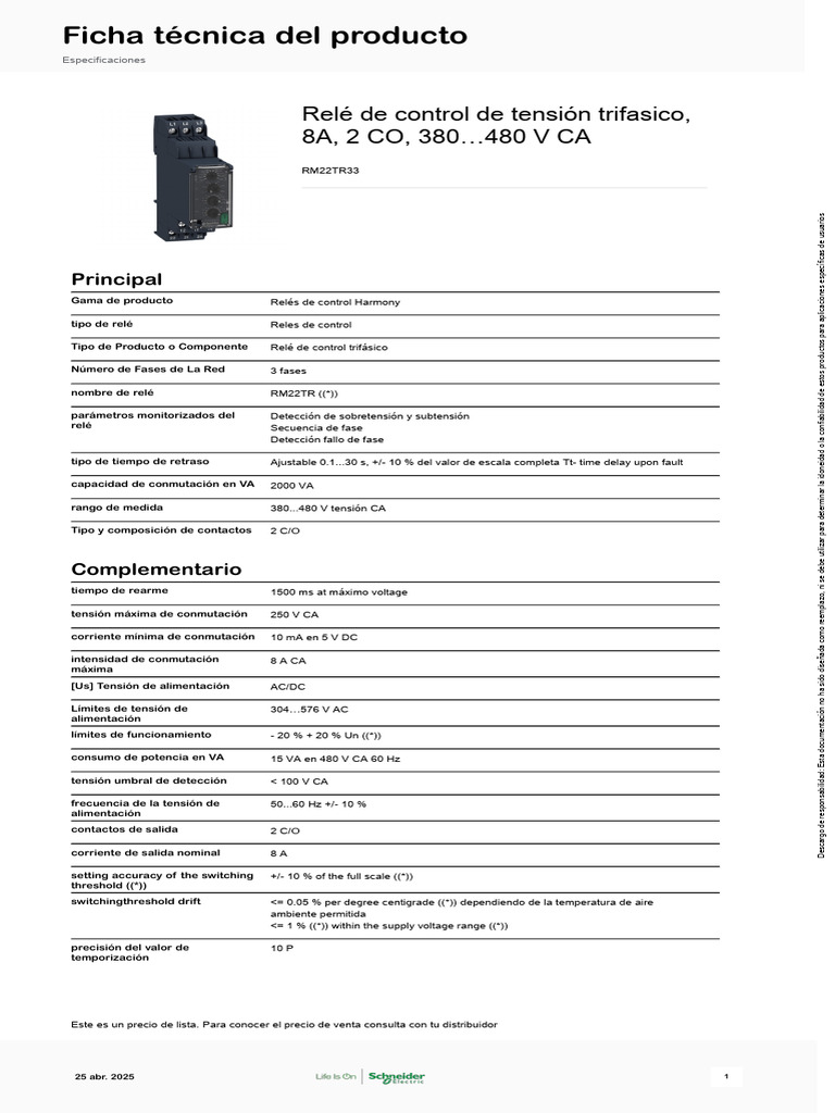 Schneider Electric Relés-Harmony-Control RM22TR33 | PDF | Relé | Residuos