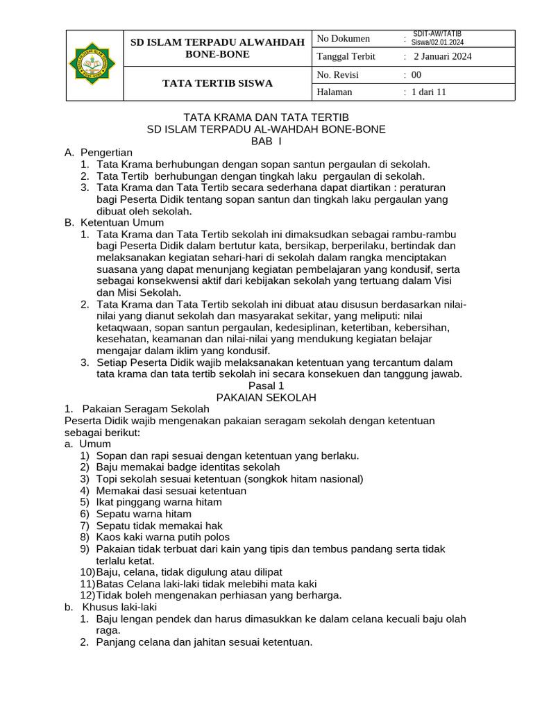 Sop-Tata Krama Dan Tata Tertib Siswa | PDF