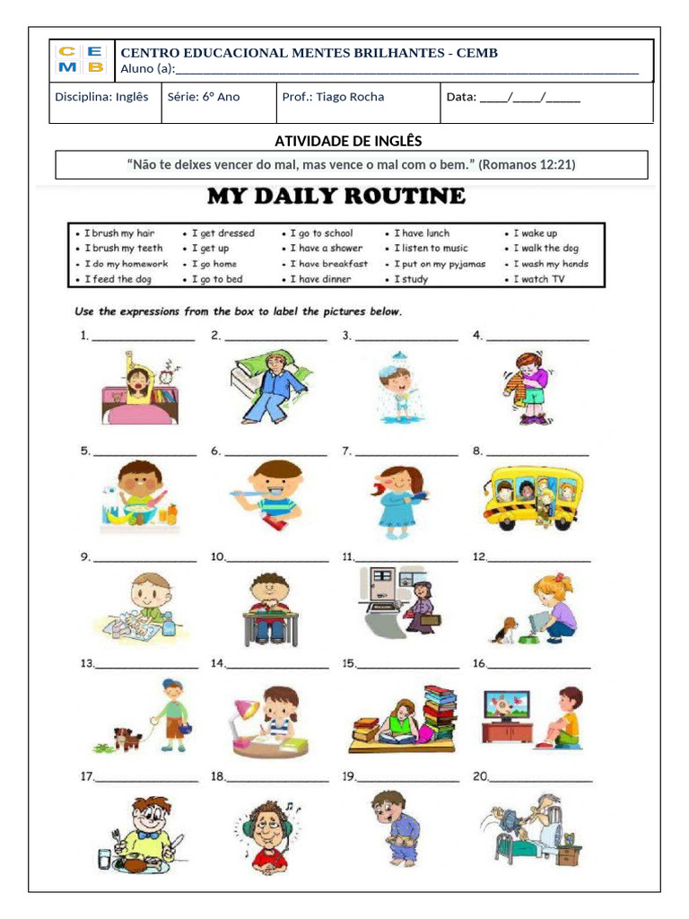 Atividade de Inglês - Daily Routine - 6° ANO | PDF
