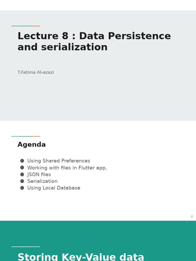 Lecture 8 - Data Persistence and Serialization | PDF | Json | Computer File