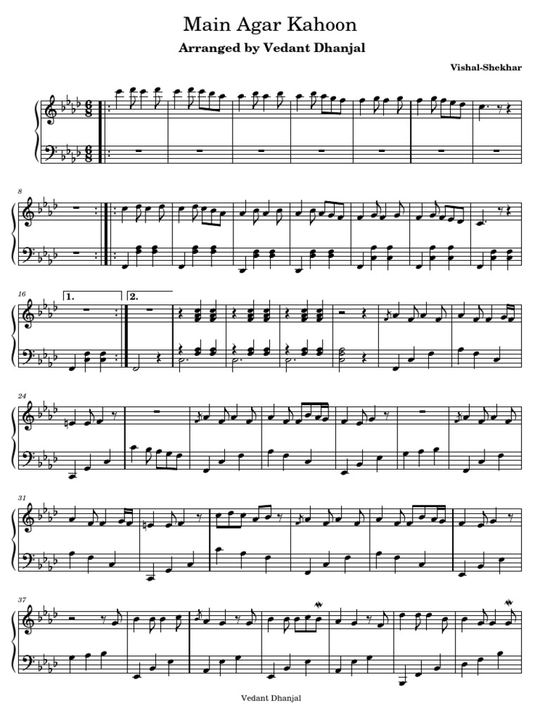 4 Main Agar Kahoon - Om Shanti Om Main Agar Kahoon by Vishal-Shekhar - Piano Solo by Vedant ...