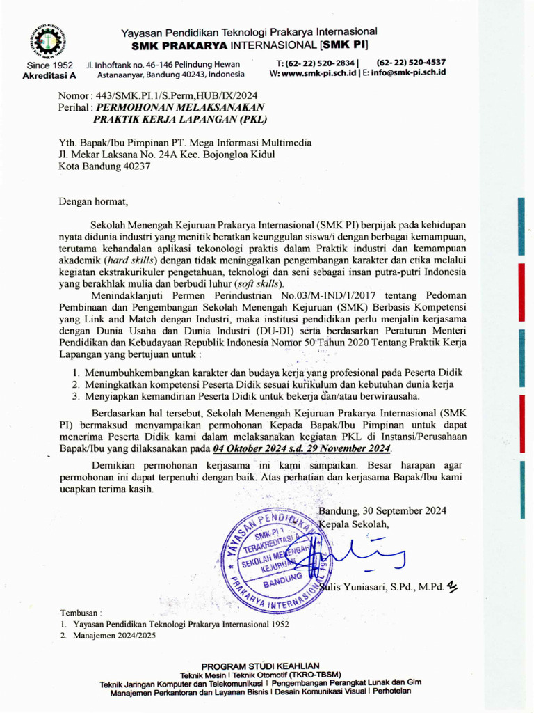 443 - Surat Permohonan PKL | PDF